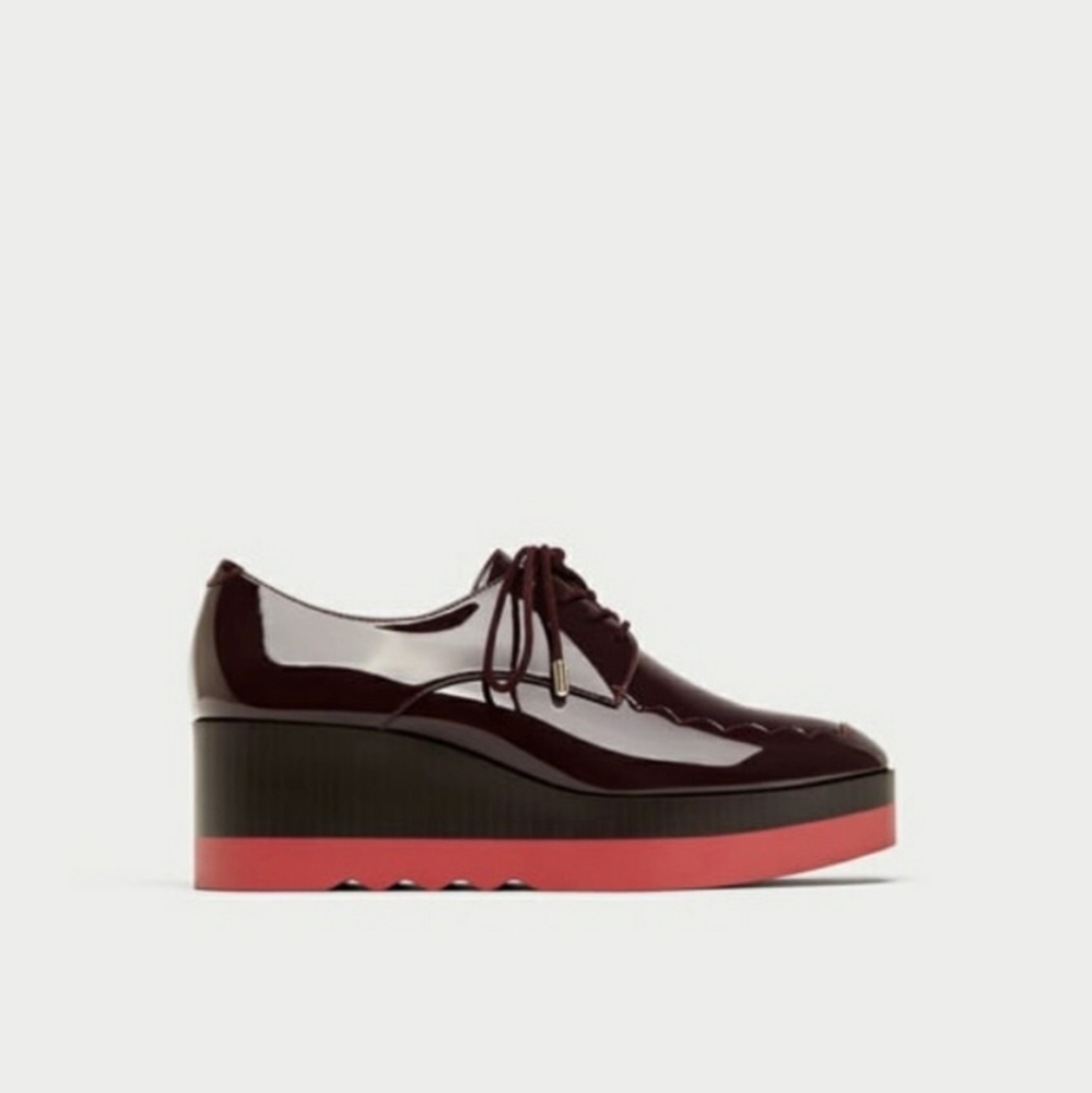 Zara Burgundy Platform Derby Shoes. - Gem